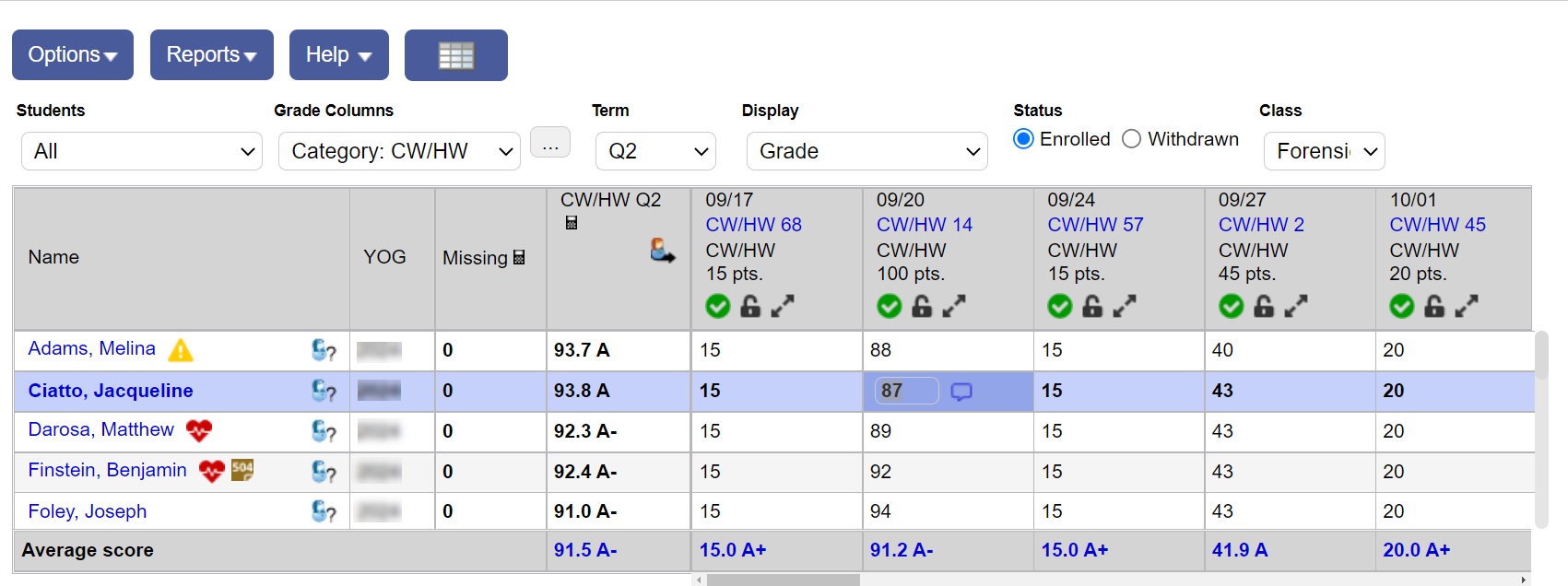 Enter feedback for scores in the Gradebook