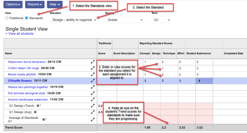 Enter and view standards scores – elementary teachers