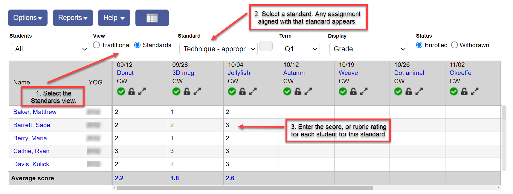 Enter and view standards scores – elementary teachers